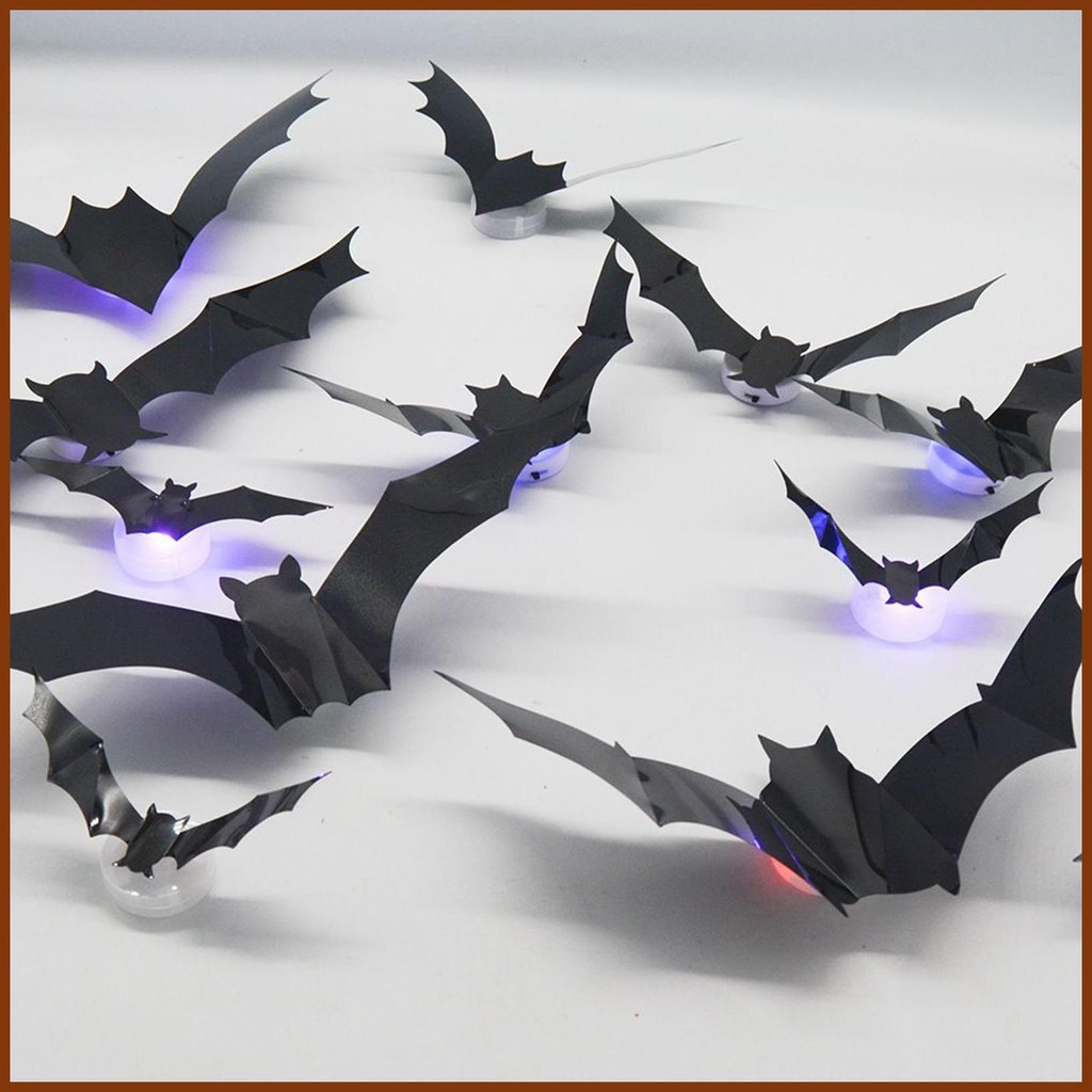 Bat Stickers 36 Pieces Spooky 3D Bat Wall Decor with Lights Cartoon ...