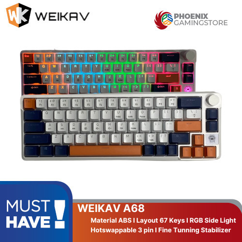 Weikav A68 60% Gaming Keyboard Layout 68Key Mechanical Keyboard RGB ...