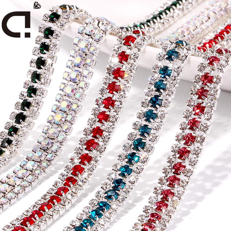 DUCRYSTARL 1Yard 3Rows Crystal Rhinestone Chain Glass Chain Glue On ...