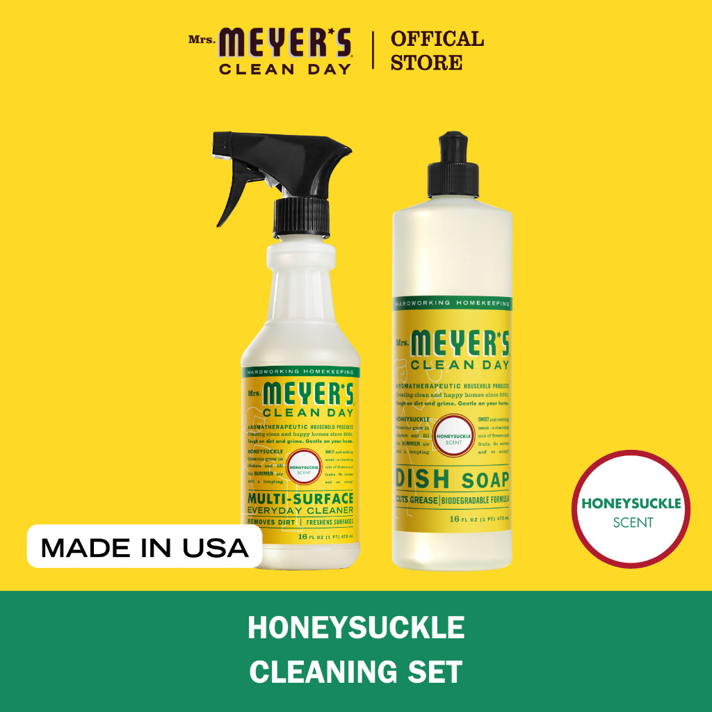 Mrs Meyers Honeysuckle Set - dish soap 473ml + surface cleaner 473ml ...
