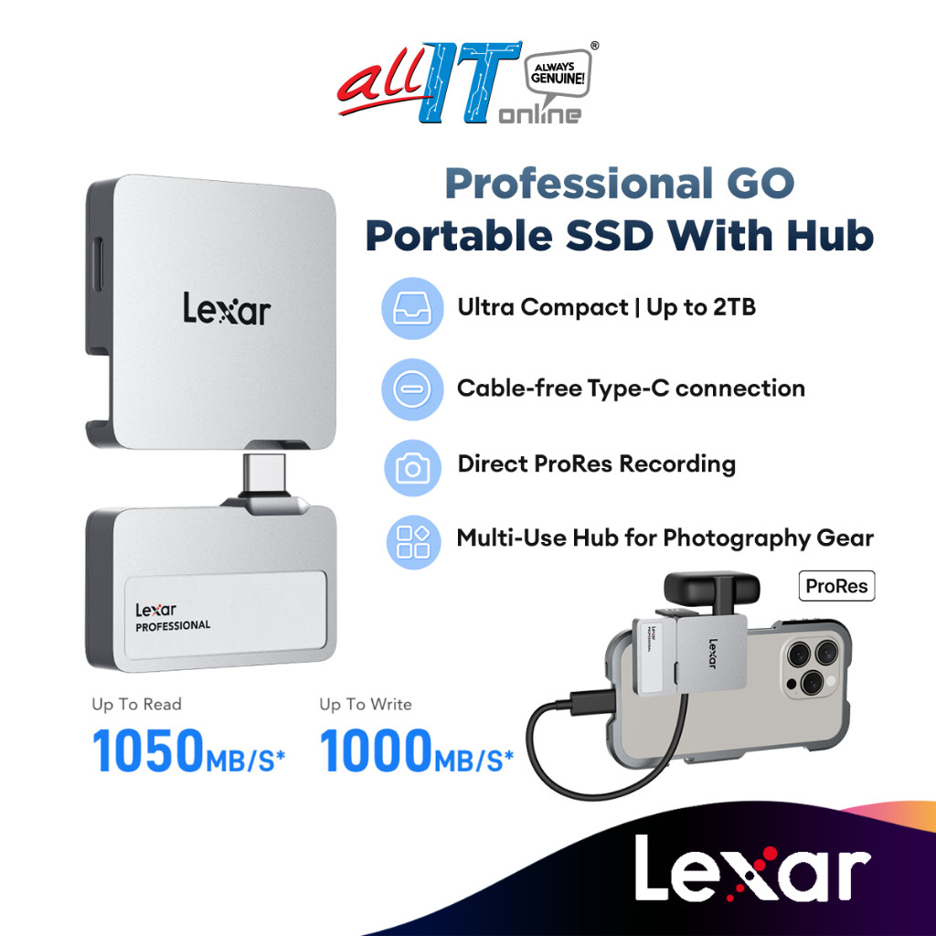 Lexar SL400 Professional Go Portable SSD with Hub Direct ProRes Recording | Multi-Use Hub | IP65 ...