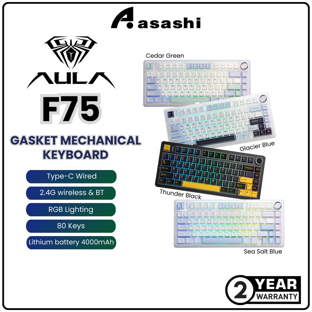AULA F75 Gasket Mechanical Keyboard 80 Key RGB Tri-Mode Wired Bluetooth 2.4G Gasket Structure ...