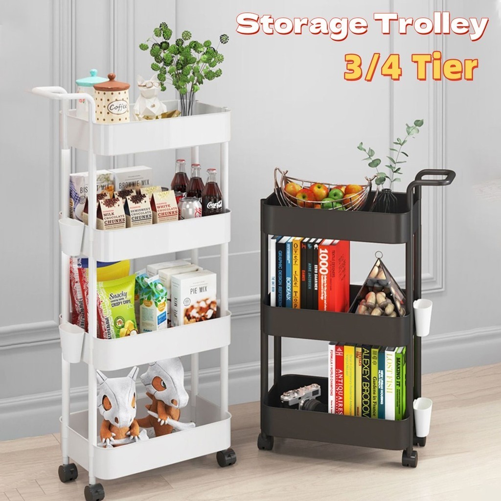 3/4 Tier Home Storage Trolley Kitchen Storage Organizer Handle Basket ...