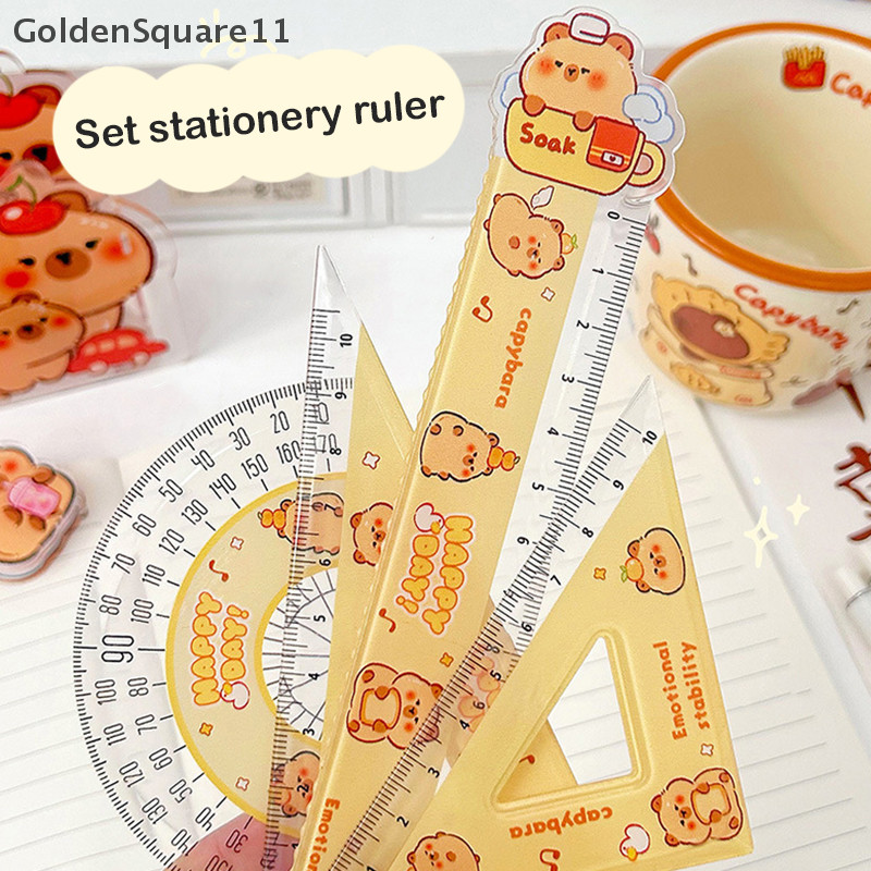 GG 4Pcs Cartoon Cute Capybara Ruler Set Angle Ruler Protractor Triangle ...