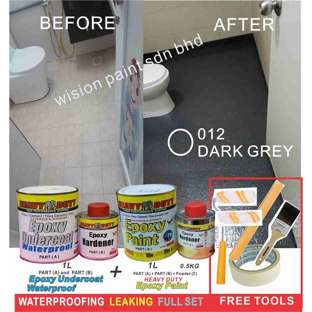 012 / FULL SET Epoxy Floor Coating HEAVY DUTY ( FREE Tool Set + 1L ...