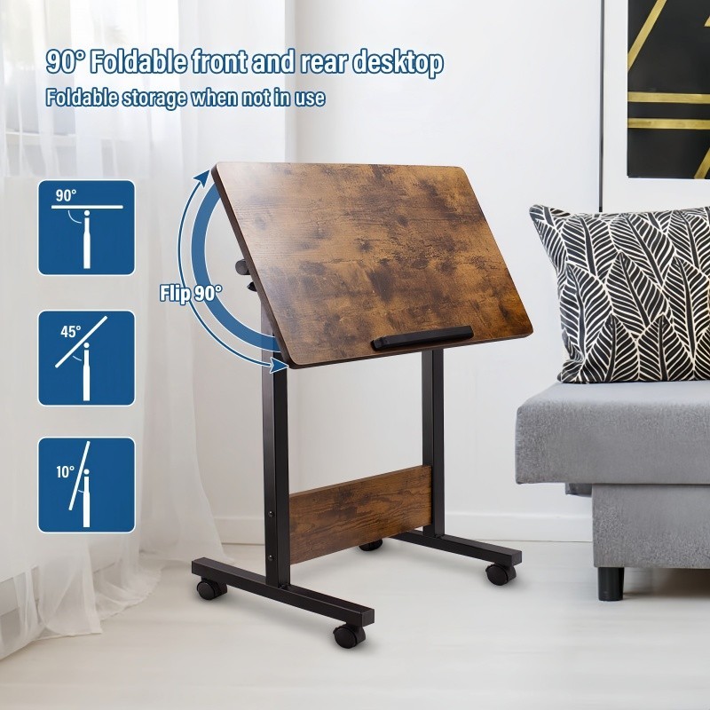 Folding TV Tray Table - Small Foldable C-Shaped End Table for Eating ...