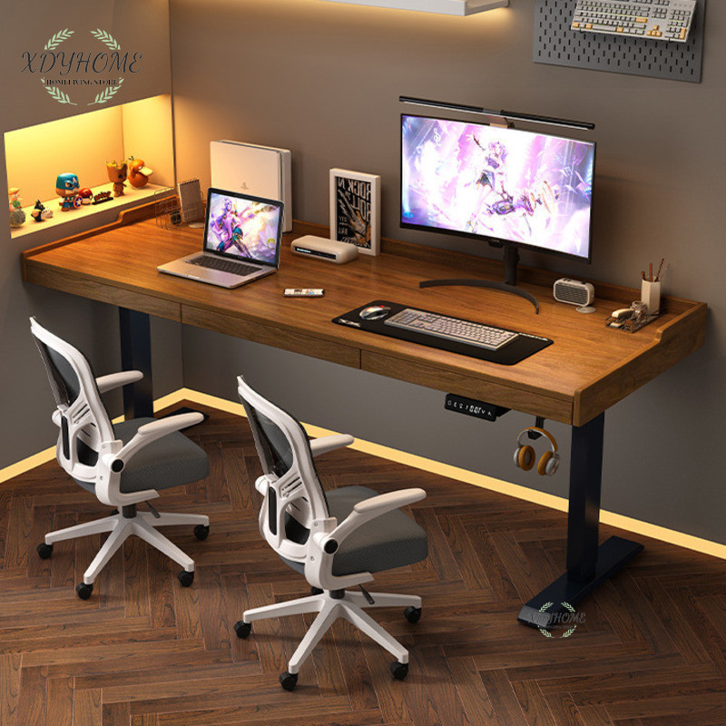 XDY Electric Lift Table With Drawer Study Table Bedroom Home Solid Wood ...