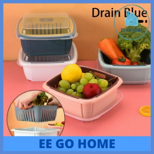 Kitchen Storage Wash Basket Set 2 IN 1 Double Layer Tupperware Drain ...