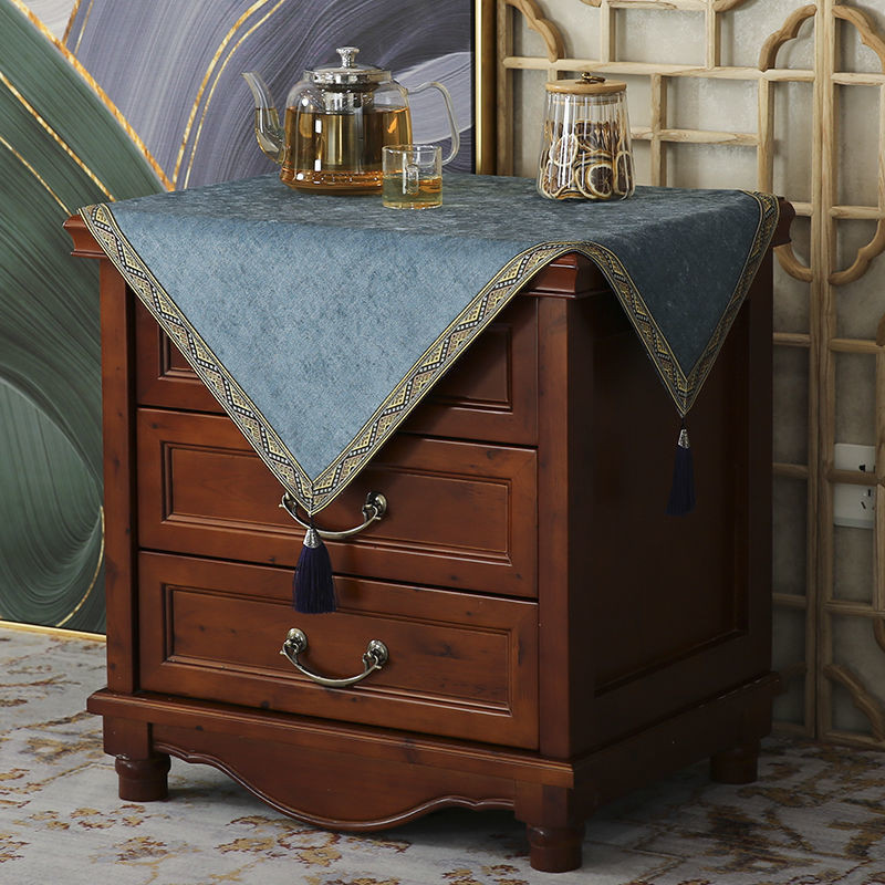 Blue Bedside Table Tablecloth Chinese Style Square Fabric Refrigerator ...