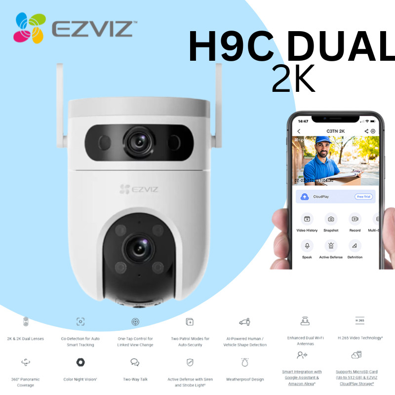 HIKVISION EZVIZ WIFI CCTV H9C 2K Dual-Lens Pan & Tilt Wi-Fi Camera 3MP ...