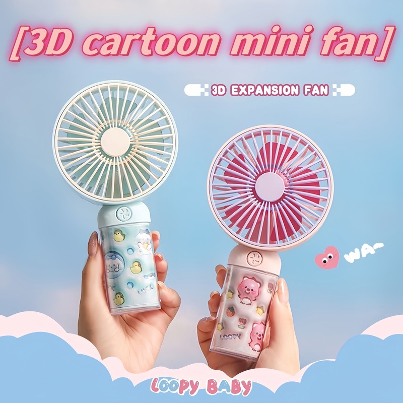 Mini Fan for Students Portable Fan Strong Wind 3D Cartoon Loopy 3 Speed ...