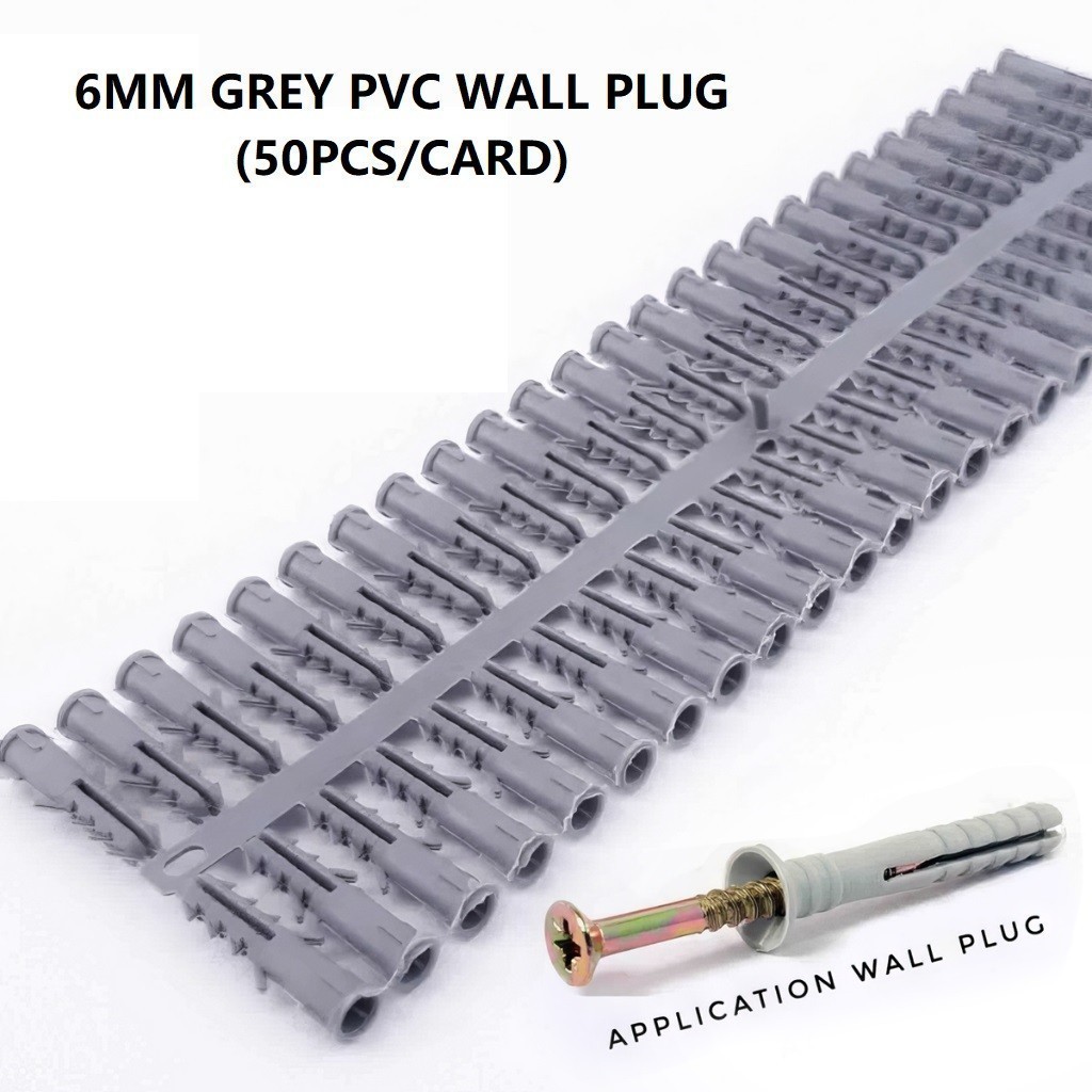 6mm Grey / Red PVC Wall Plug / Screw Dinding Plug (50pcs/card) | Shopee ...