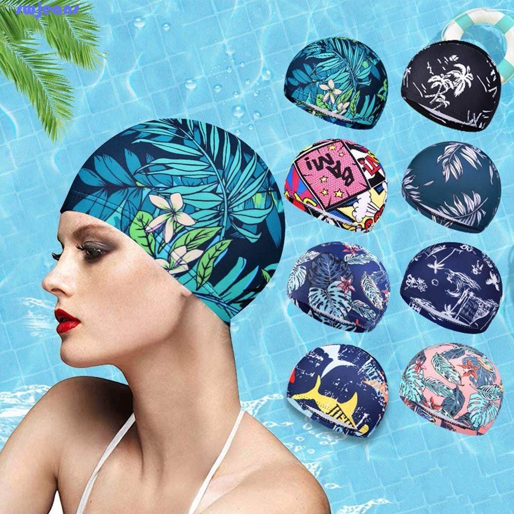 SWJEANS Swimwear Hats Fabric Unisex Men&Women Sports Swim Pool Calico ...