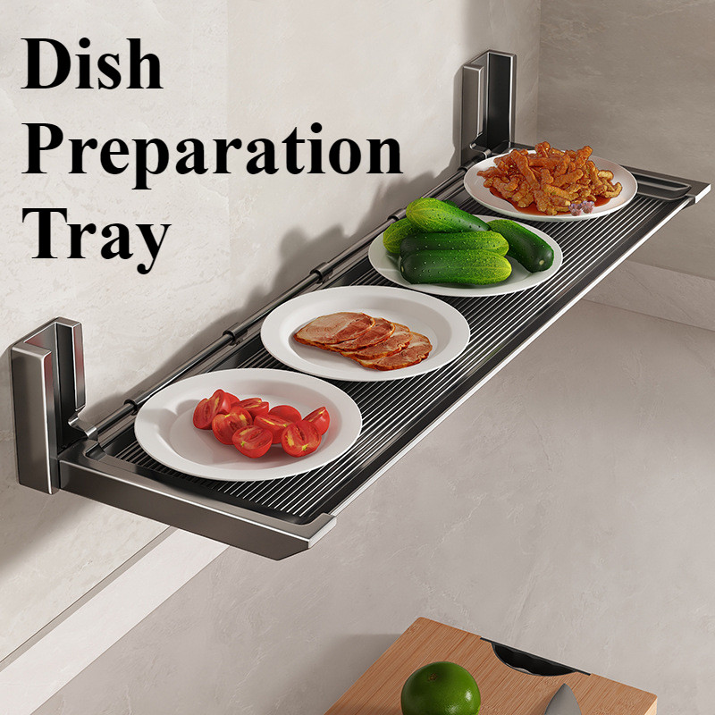 Kitchen Dish Preparation Tray, Foldable Wall Mounted Food Storage Rack ...