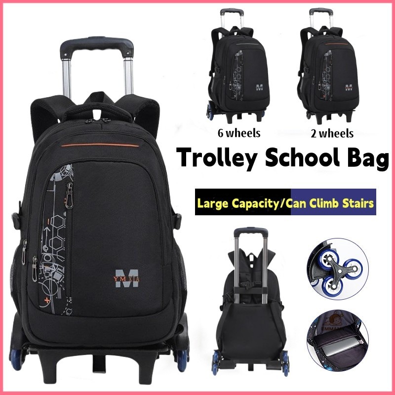 SG STOCK 2/6 Wheels Trolley School Bag Boy Secondary Waterproof Kids ...