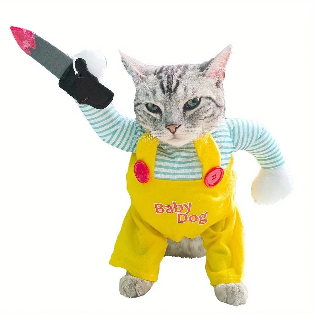 Funny Cat Transformation Costume Creative Yellow Knife Assassin Cat Pet ...