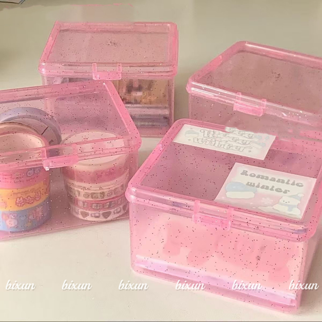 Pink Fine Glitter Transparent Flip Lid Organizer Large Capacity ...