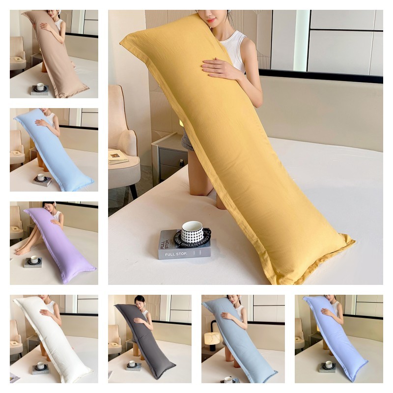 1 PC Yellow Washed Cotton Bolster Cover With Zipper Simple Style Double ...