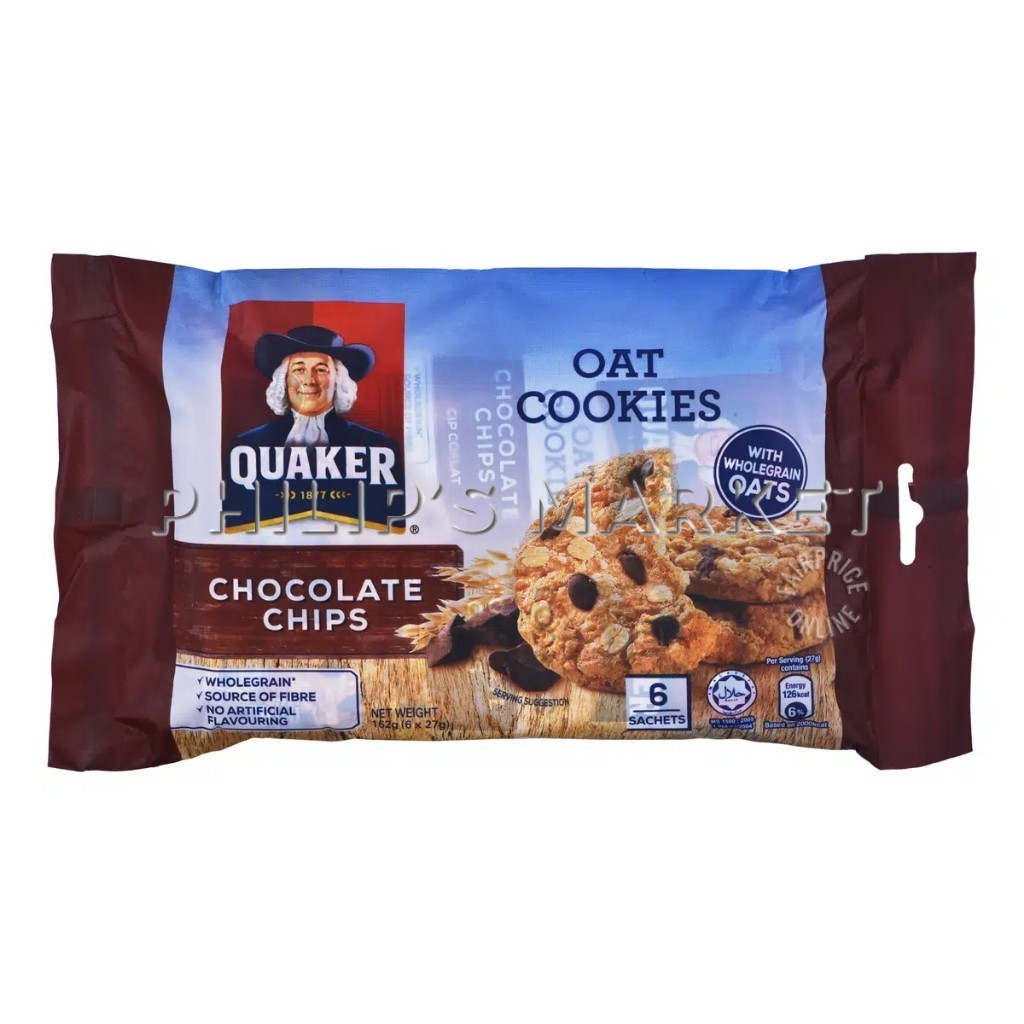 QUAKER Chocolate Chips Oat Cookies Sachet 6 x 27 g | Shopee Singapore