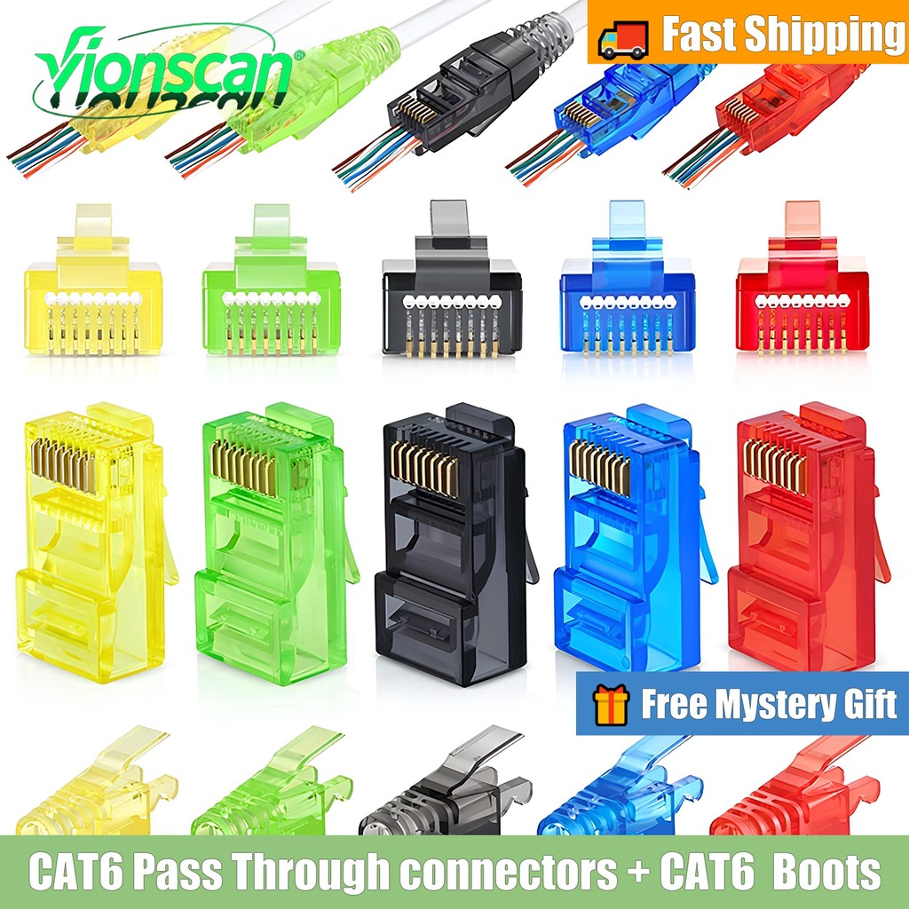 Vionscan RJ45 Cat6 Pass Through Connectors & Strain Relief Boots ...