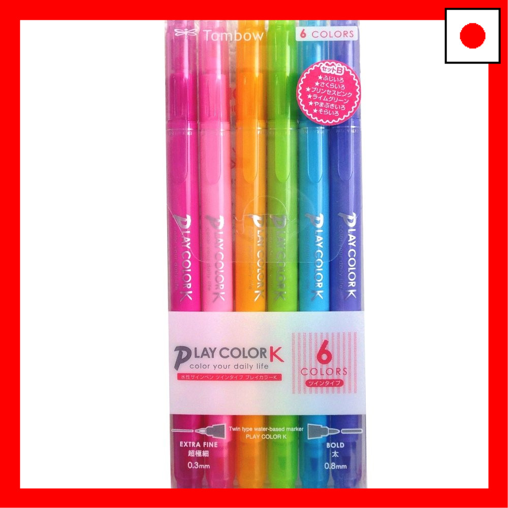 Tombow Water-Based Sign Pens, 6 Colors (Thick & Extra Fine Twin Type ...
