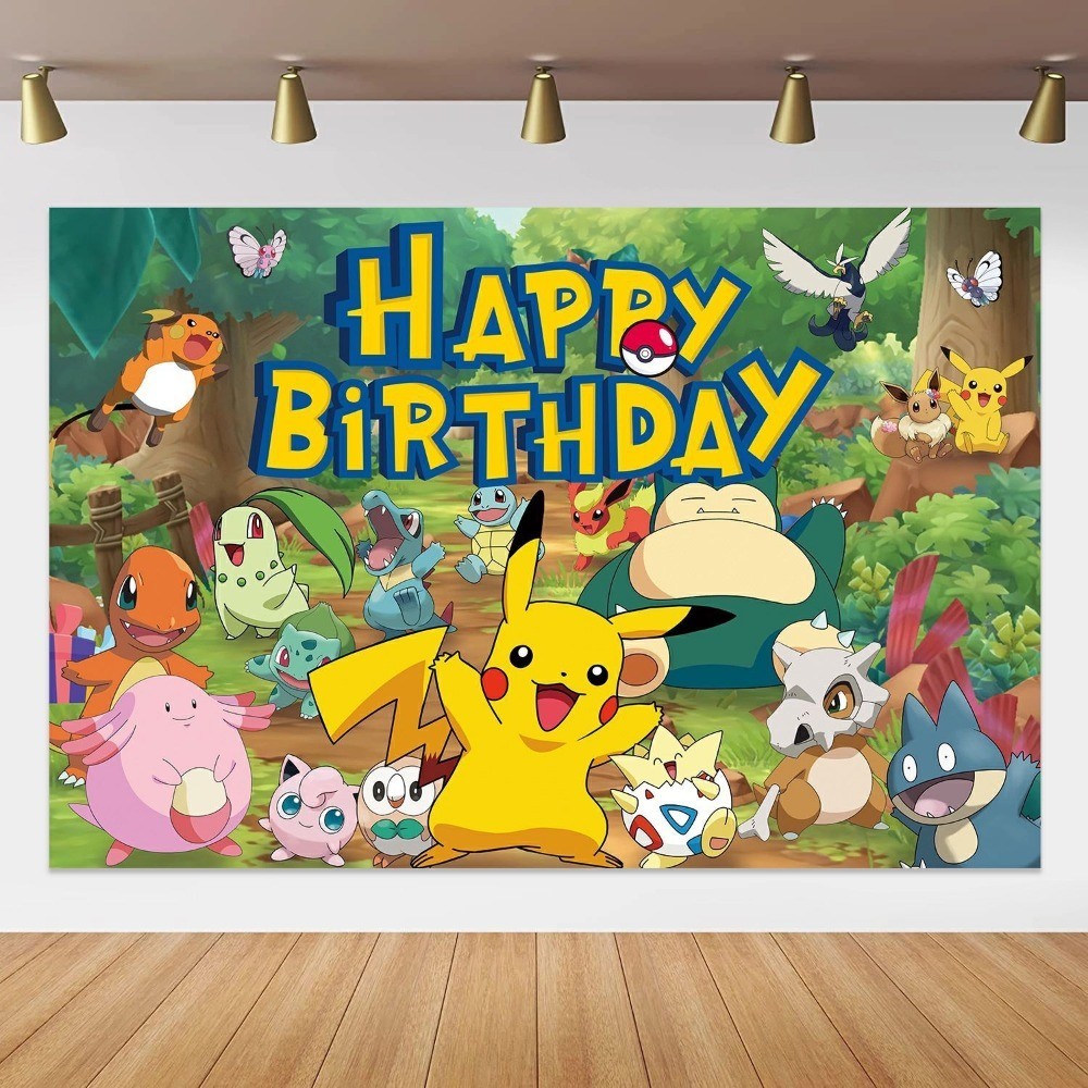 Pokemon Pikachu Birthday Party Backdrop Cartoon Baby Shower Background ...
