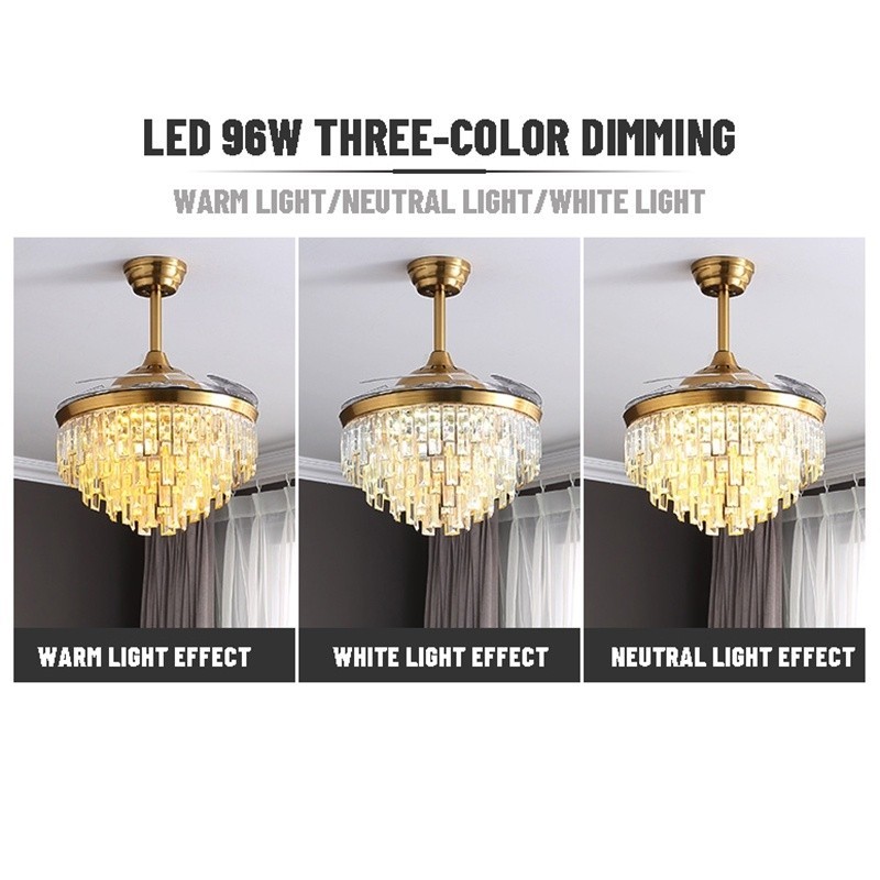 PANDA Crystal Chandelier Ceiling Fan With Light Remote Control 42 inch ...