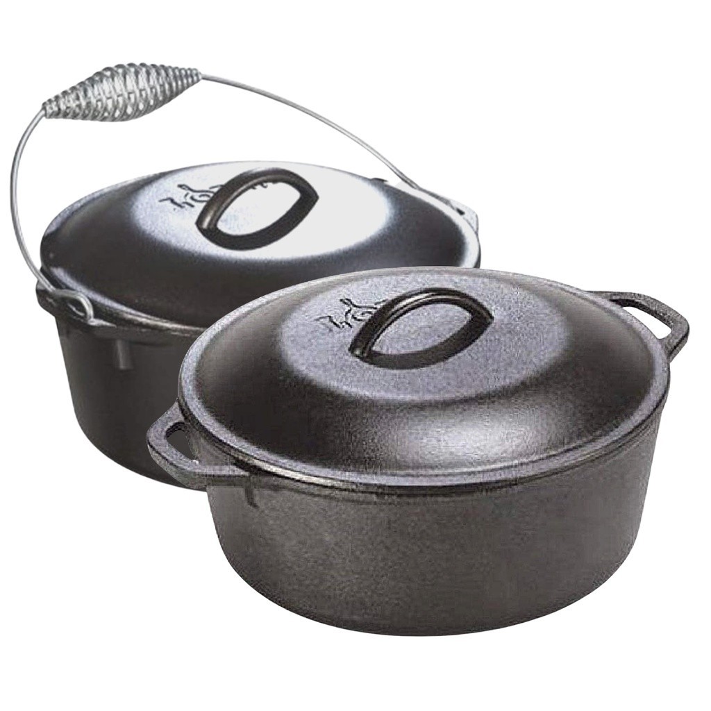 Lodge Cast-Iron Dutch Oven with Dual Handles 5-Quart - Regular L8DOL3 | Wire Bail Camp Cooking ...