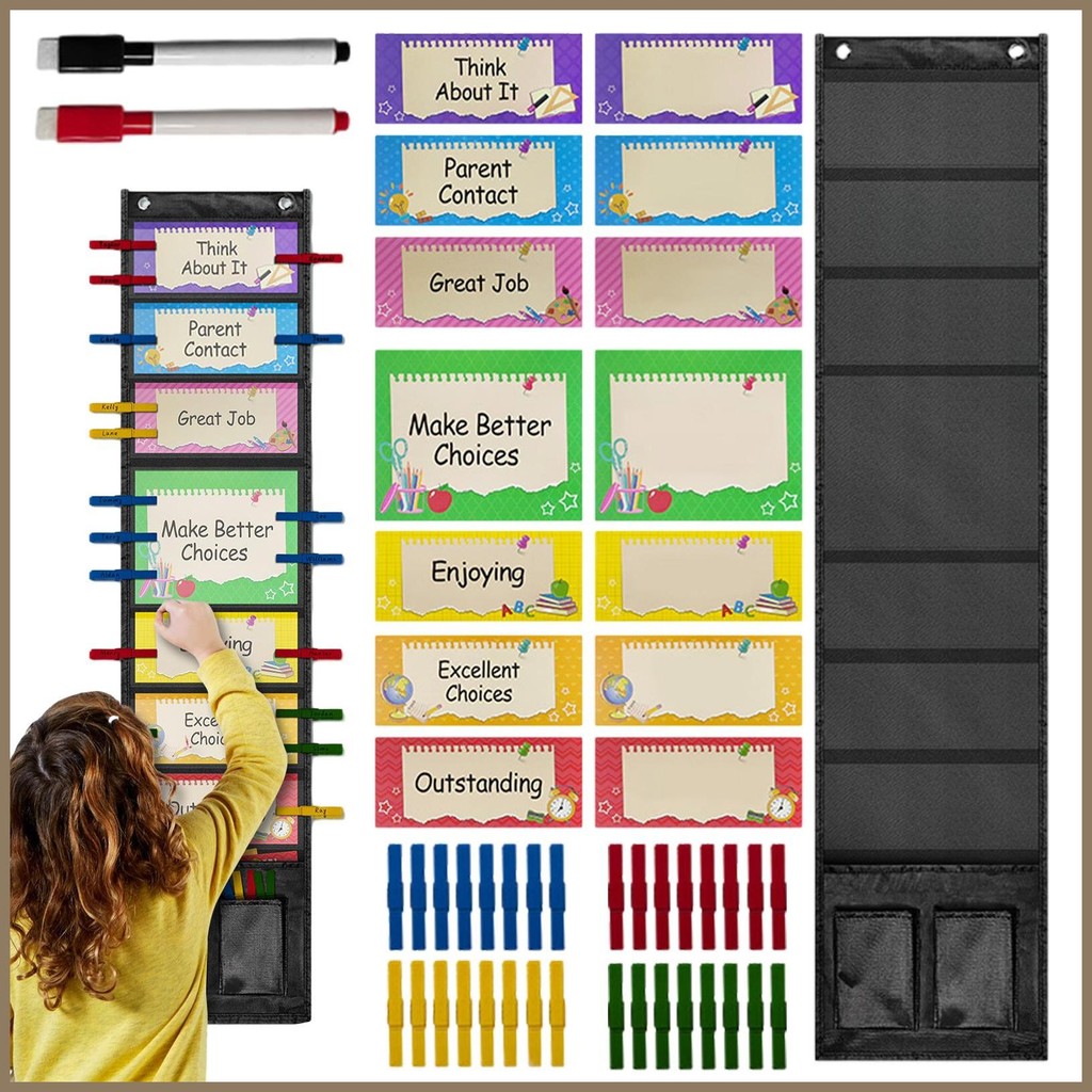 Classroom Pocket Chart 49PCS Educational Behavior Chart for Kids Double ...