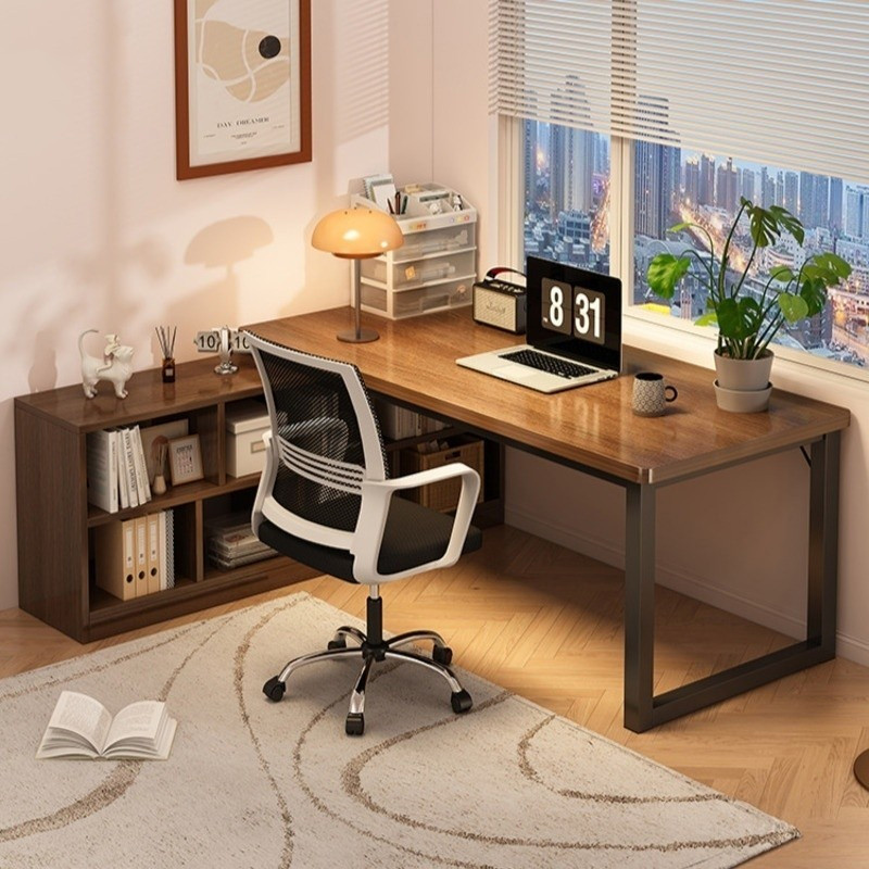 L-Shaped Office Table Corner Computer Table Bookshelf Integrated ...