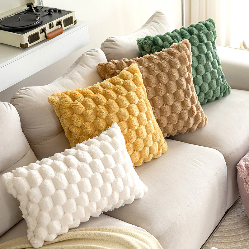Cushion Cover Luxury Solid Colors Fluffy Square Velvet Sofa Pillow ...