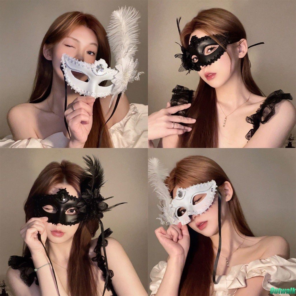 Outwalk Feather Rhinestones Women Masquerade Mask Flower Fashion Half ...