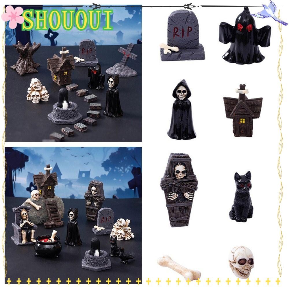 SHOUOUI Halloween Miniature Figurine, Coffin House Chair Bone Skull ...