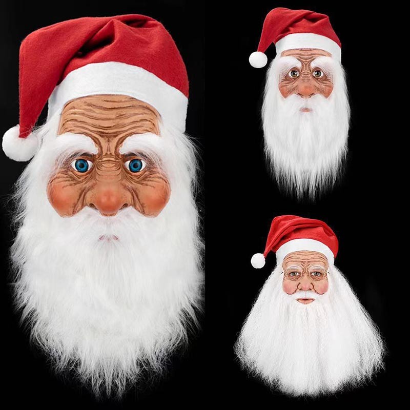 Halloween Mask Latex Headgear Santa Claus White Beard Old Man Mask ...