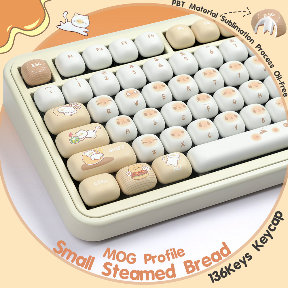 Small Steamed Bread-Cat 136Keys/Set Keycaps PBT MOG Profile Dye ...