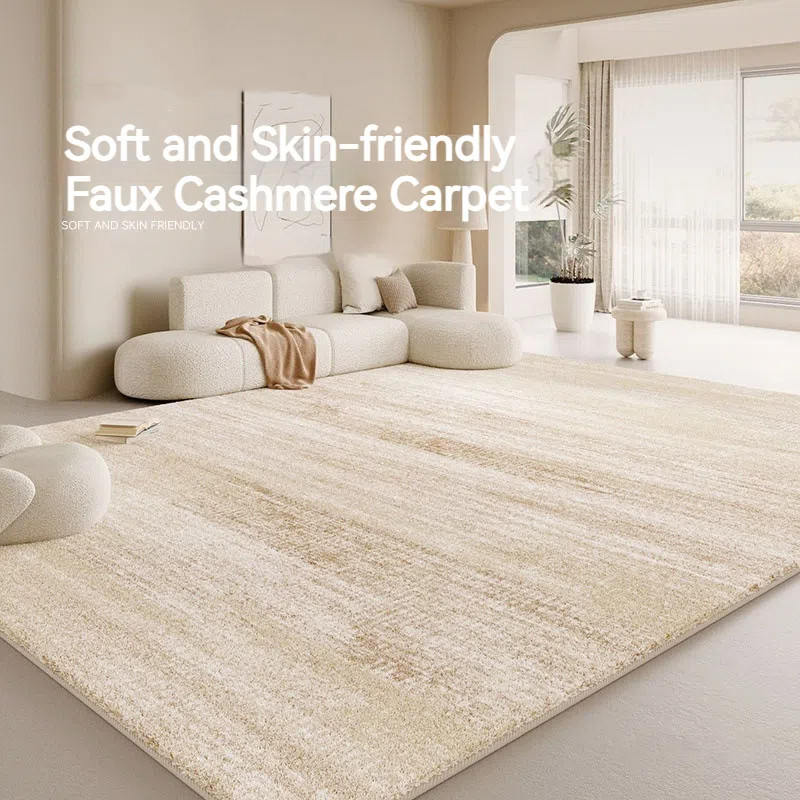 Living Room Carpet Cream Color Indoor Velvet Soft Carpet Area Rug Large ...