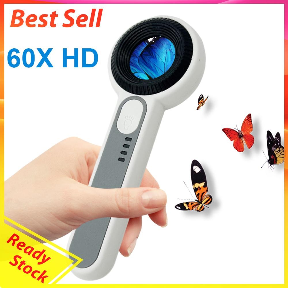60X Handheld Magnifier with LED Light Illuminated Magnifying Glass for ...