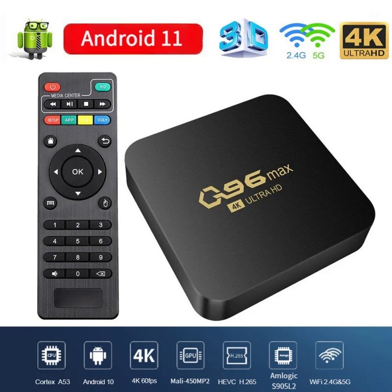 TV Box Q96 MAX 8+128GB UK Plug Smart 4k Android TVBOX 10 RAM 8GB ROM 128GB H.265 Media Player 2 ...