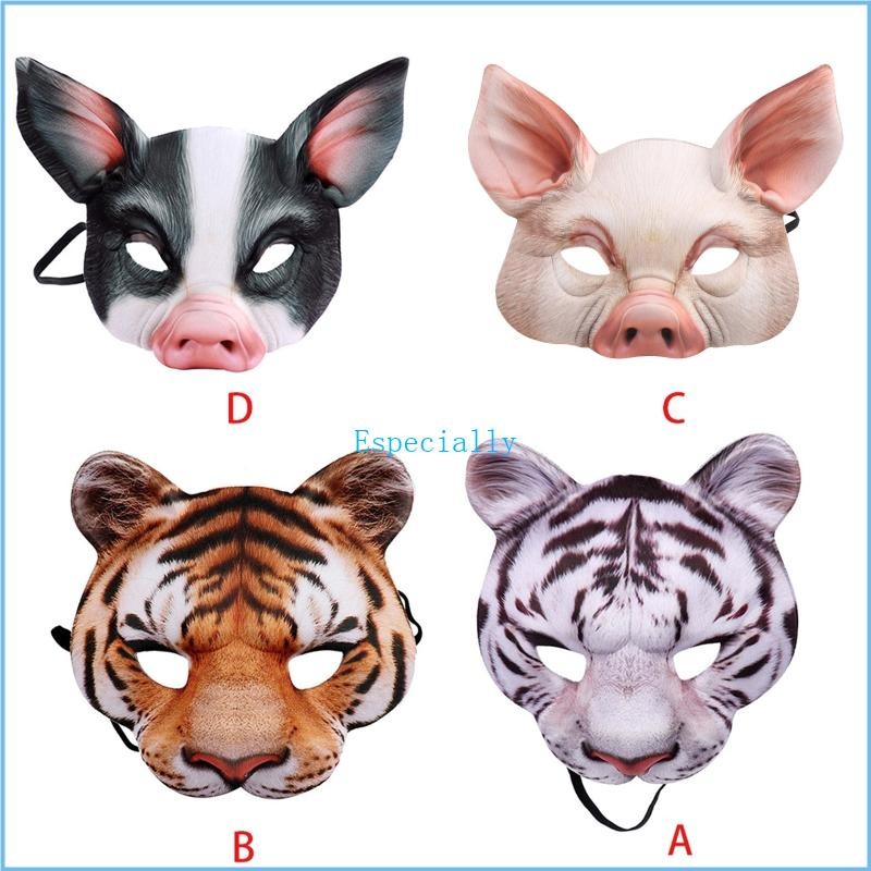 ESP Halloween 3D Tiger Pig Animal Half Face Masquerade Party Cosplay ...