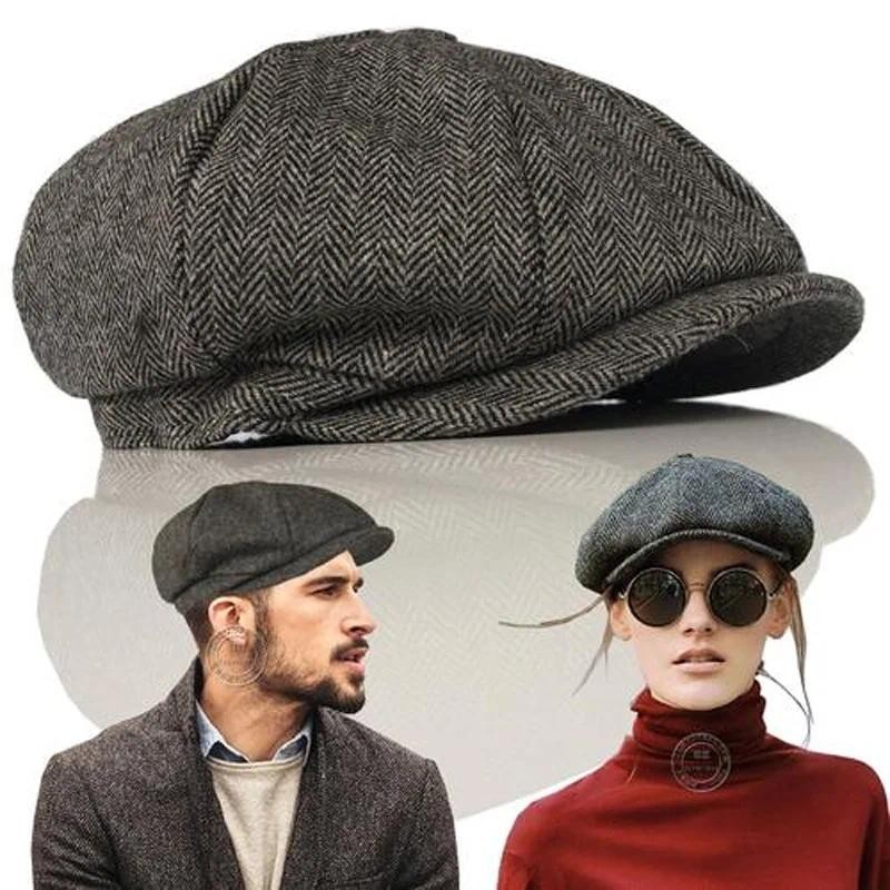 Classic Wool Caps Men Herringbone Flat Caps Gatsby Lvy Cabbie Hat ...