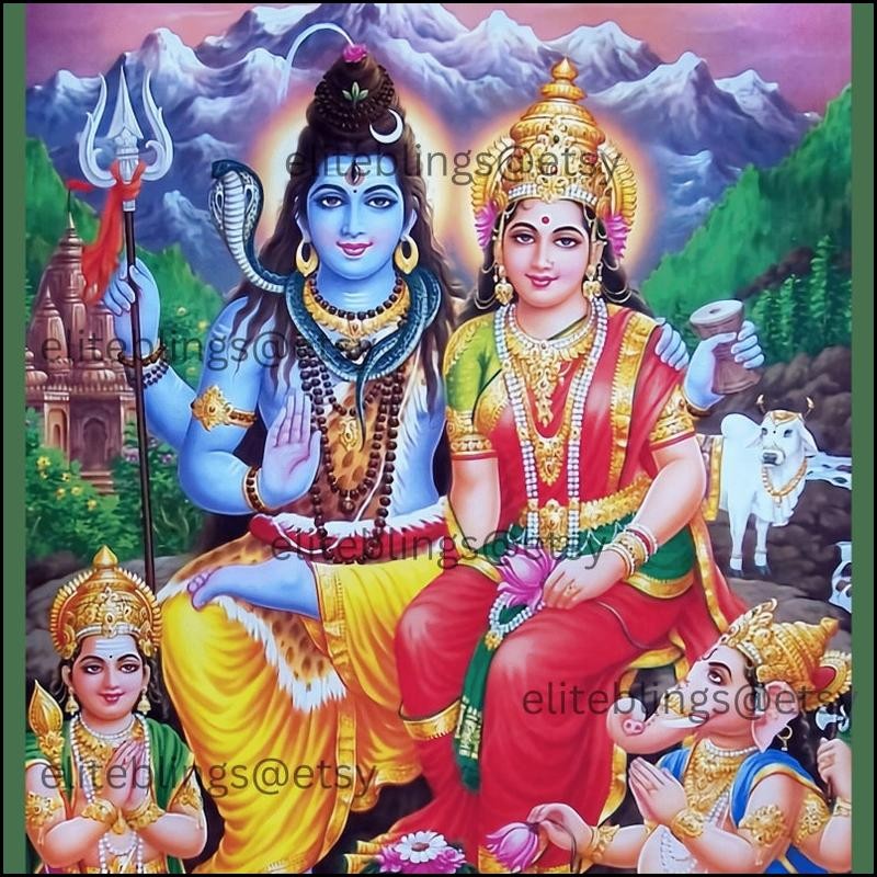 Handcrafted Hindu Religious Poster God Shiva Goddess Parvathi with ...