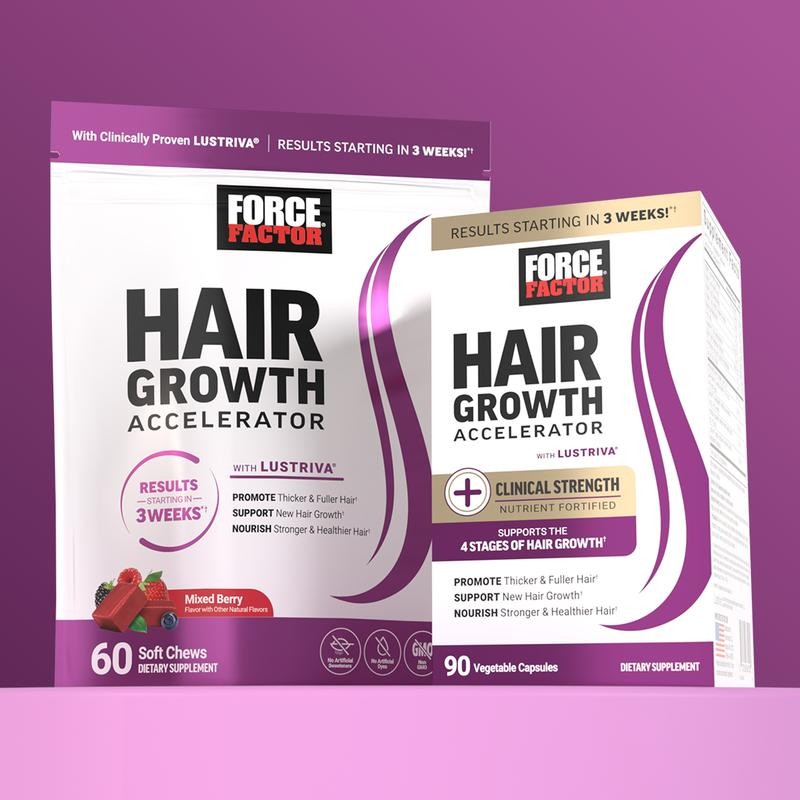 Force Factor Hair Growth Accelerator with Clinically Proven Lustriva to Promote Thicker ...