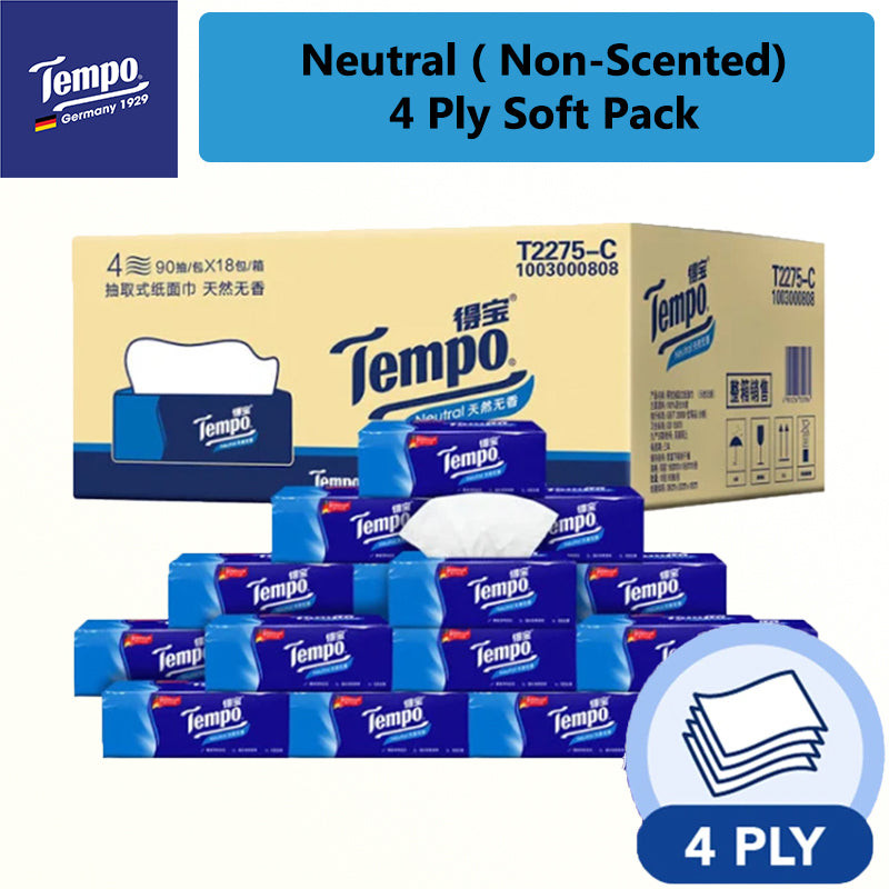 Tempo Soft Tissue Paper Neutral 4 Ply 90 Sheets x 18 Packs Ready Stock ...