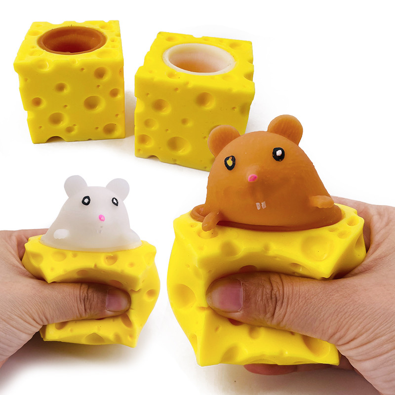 Cheese Stress Ball - Squeeze Fidget Toy for Anxiety Relief (Mouse Pinch ...