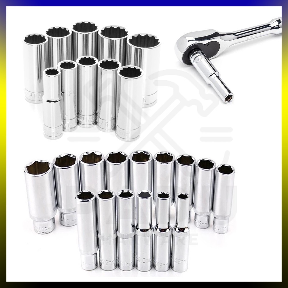 1/2" Inch CR-V Deep Long Box Socket 6 Point Heavy Duty for Ratchet ...