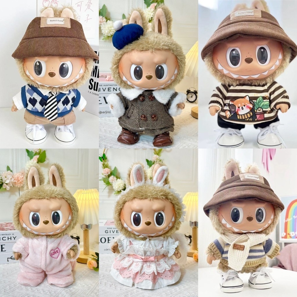 Only Clothes] 38cm Labubu Plush Doll Baby Clothes Blue Gray Diamond ...
