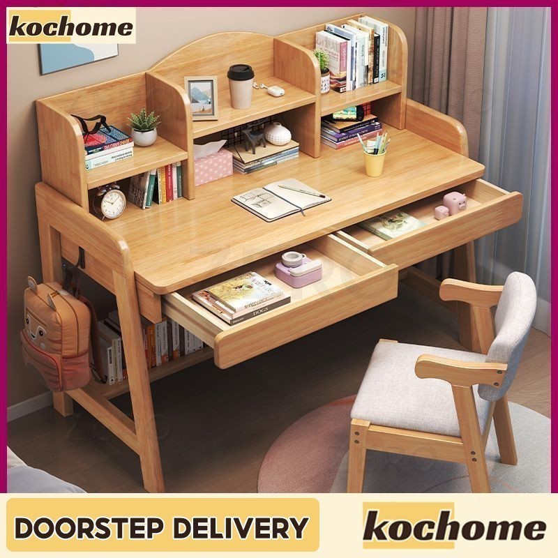 Study Table Home Solid Wood With Drawer Height Adjustable Table Bedroom ...