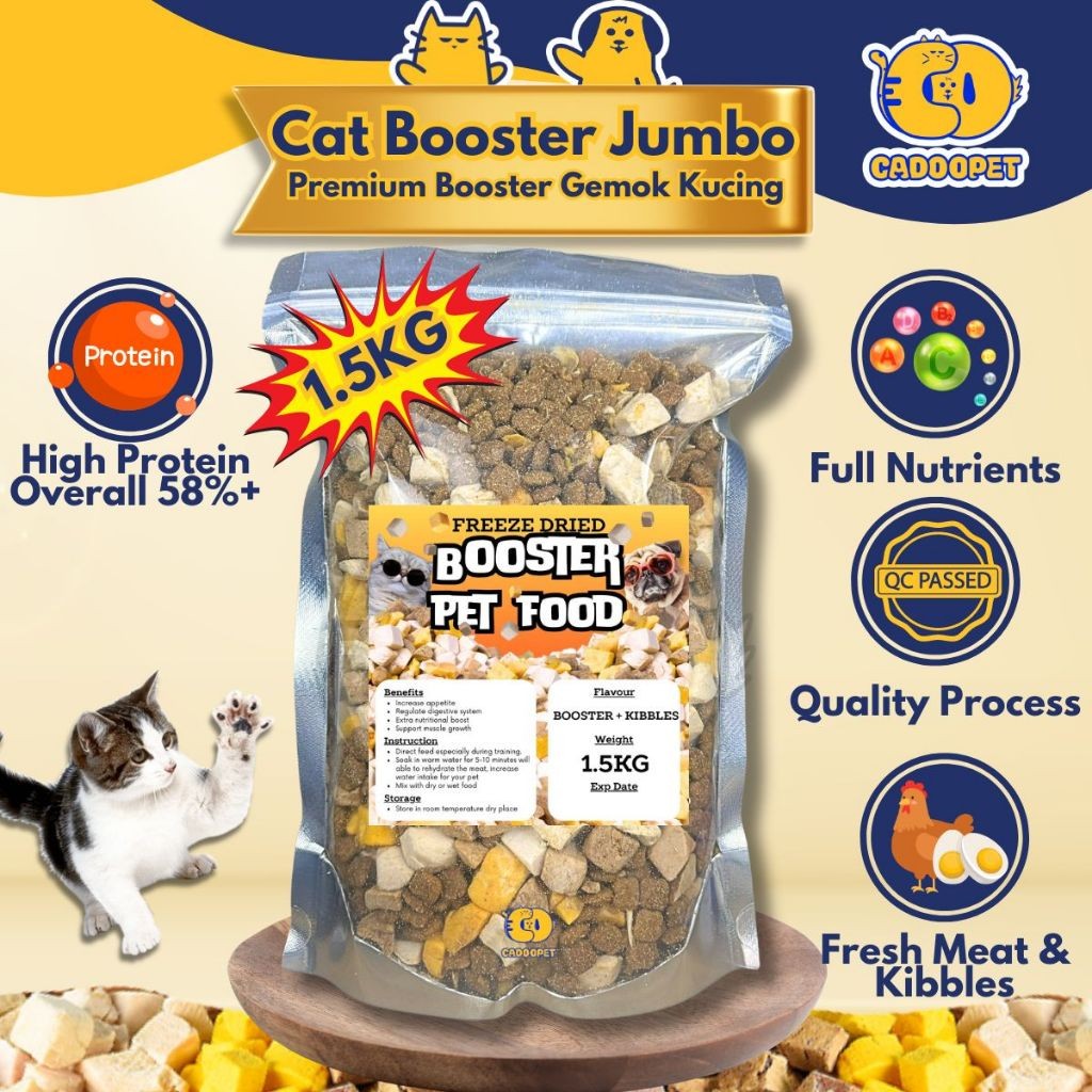 Cat Booster Jumbo 1.5KG Booster Gemuk Kucing Kibbles Jajan Mix Freeze ...