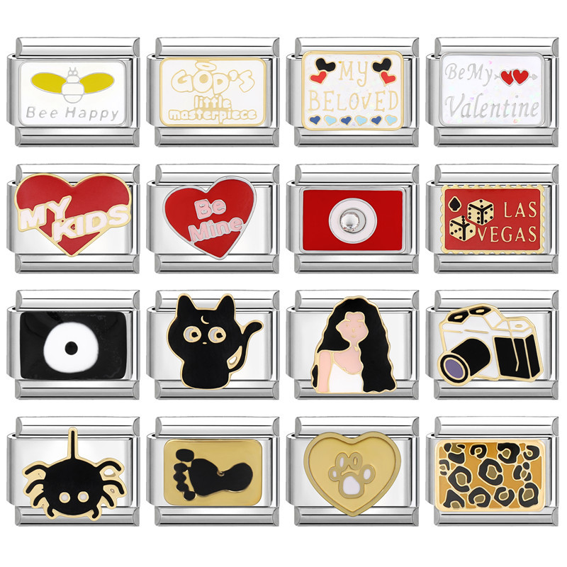 Red Black Pattern Charms Italian Bracelet Charm Links Fit 9mm Modular ...