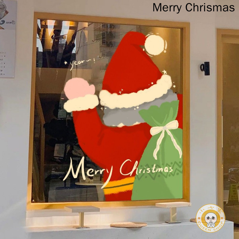 Cartoon Cute Santa Claus Sticker Window Glass Door Decoration ...